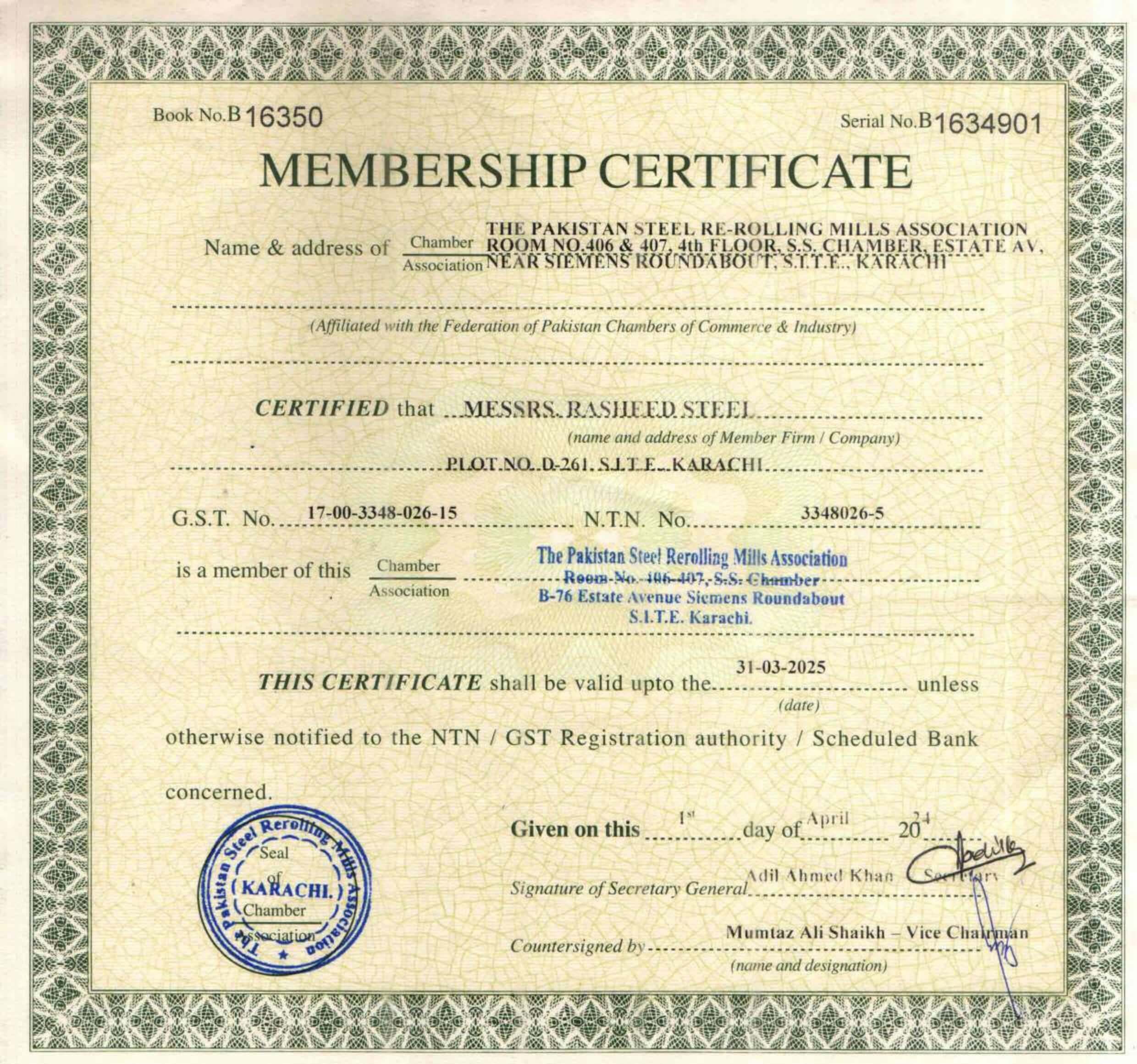 Rasheed Steel Certifications – Trust & Quality Products Guranteed